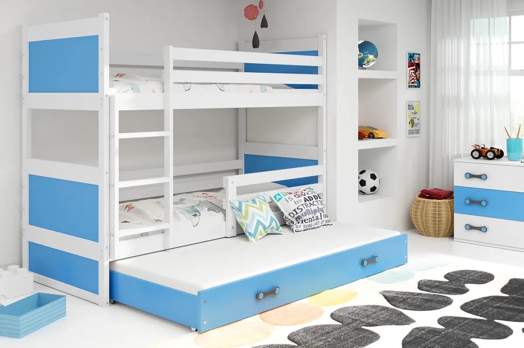 BMS Group Dětská patrová postel s přistýlkou RICO bílá Velikost postele: 190x80 cm, Barva šuplíku: Bílá