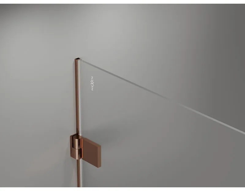 Mexen Lunar-B, výklopný sprchový kout levý 80 x 80 cm, 8mm čiré sklo, profil růžové zlato, 832-080-080-60-00-L