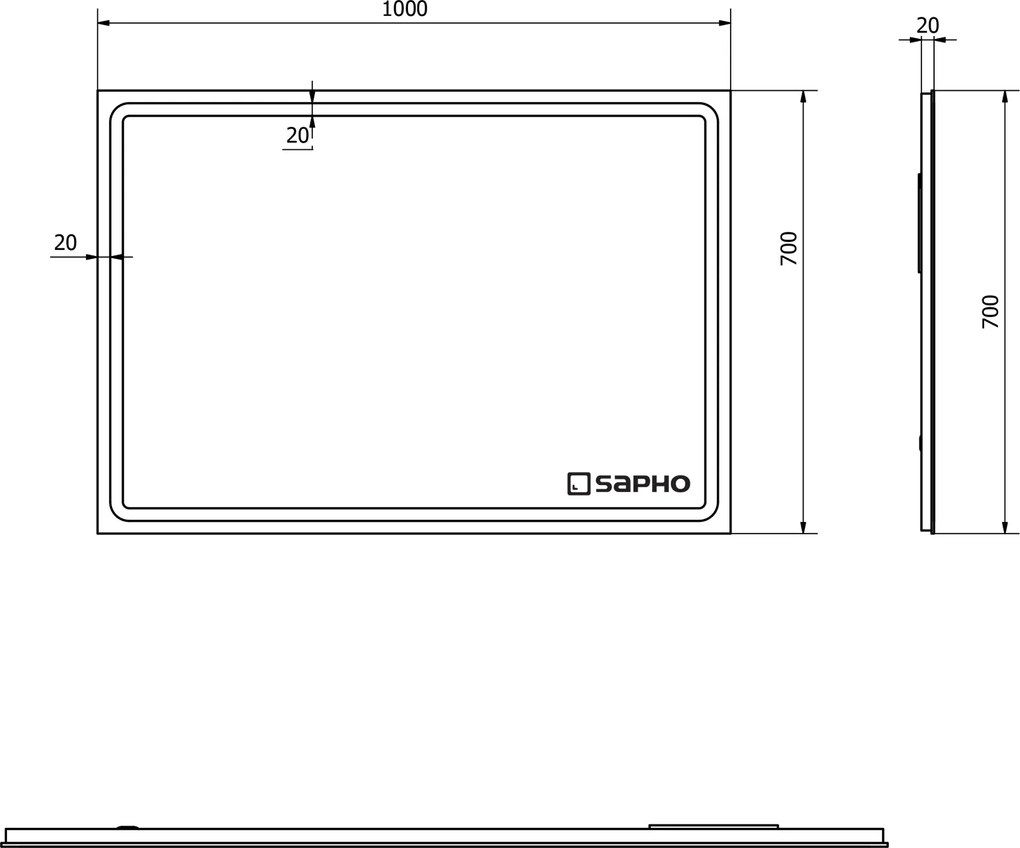 Sapho Sapho, GEMINI LED podsvícené zrcadlo 1000x700mm, GM100