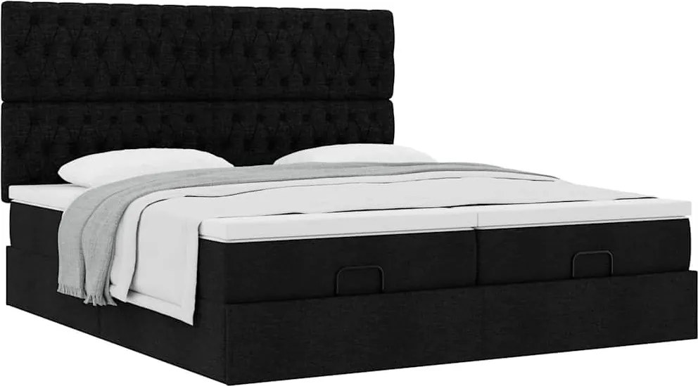 Osmanský rám postele s matrací černý 200x200cm textil 3313722