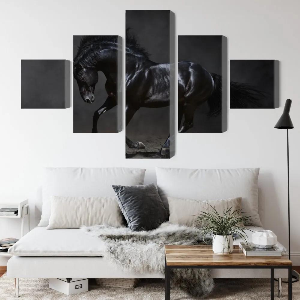 Vícedílný obraz Černý Kůň Ve Cvalu Nedostatek Nedostatek Plátno Canvas 250x150
