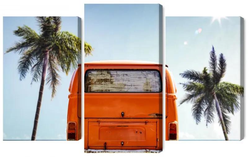 Vícedílný obraz Retro Auto Mezi Palmami Nedostatek Nedostatek Přírodní plátno 90x60