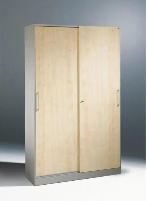 b2b partner Ocelová skříň s dřevěnými posuvnými dveřmi, 1310x1000x435 mm, javor (285015)