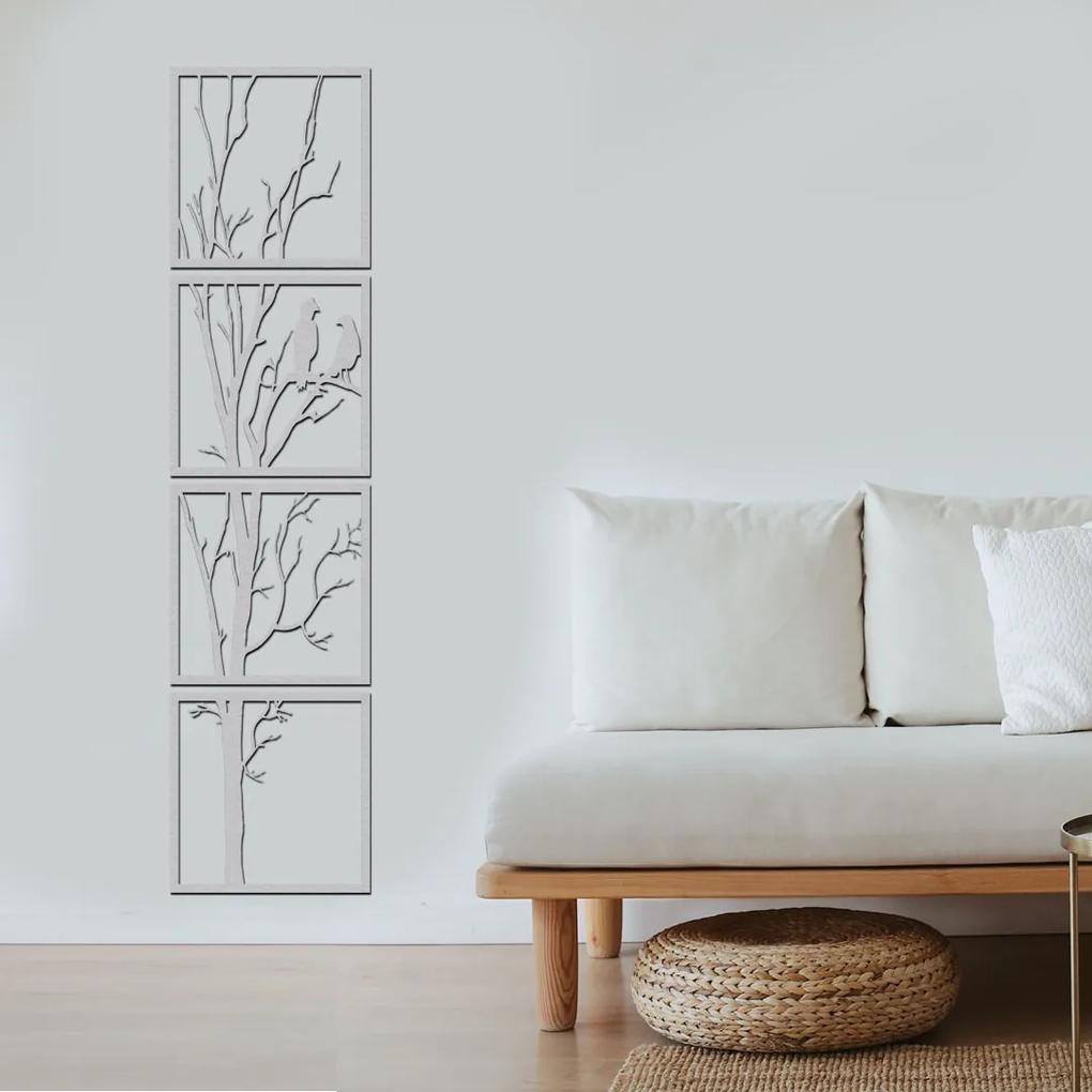 dřevo života 4dílný dřevěný obraz PTAČÍ STROM Barevný vzor: Bílá, Rozměry (cm): 80x320