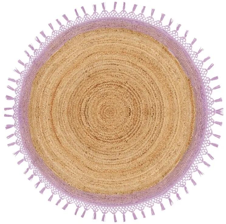 Kulatý jutový koberec ø 140 cm béžový/fialový MARTS Beliani