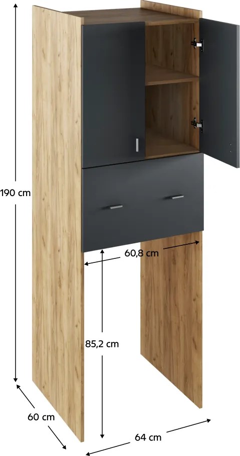 Kondela Hluboká skříňka nad pračku, dub artisan/grafit, NATALI TYP 9