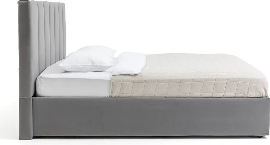 Šedá čalouněná dvoulůžková postel s úložným prostorem s roštem 180x200 cm Thessa Bold Line - II. jakost – Bonami Selection