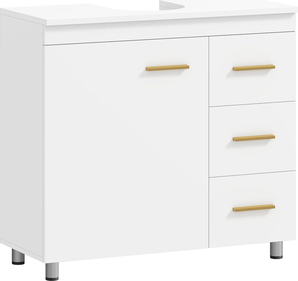 HOMCOM Spodní koupelnová skříňka, 3stupňový design, MDF, dřevotříska, bílá