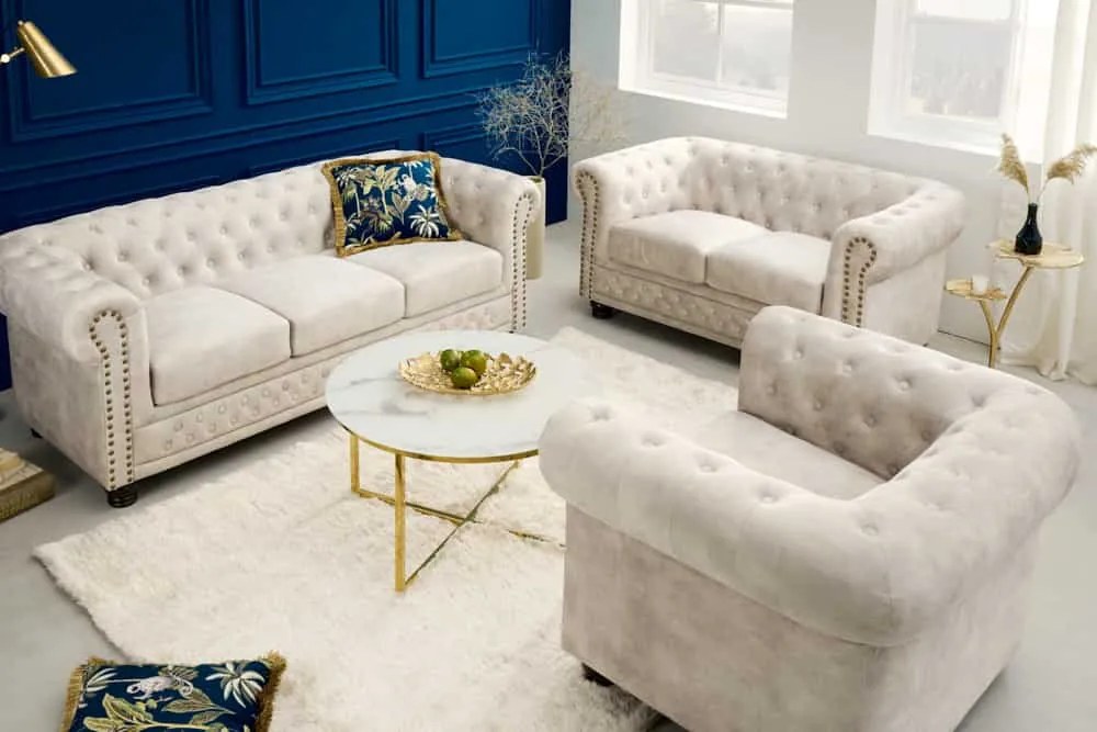 Designová trojsedačka Chesterfield 200 cm šampaňský samet