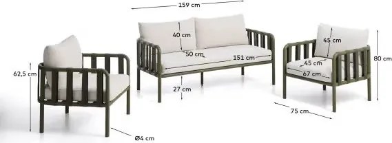 Zelený/béžový hliníkový zahradní lounge set pro 4 osoby Omala – Kave Home