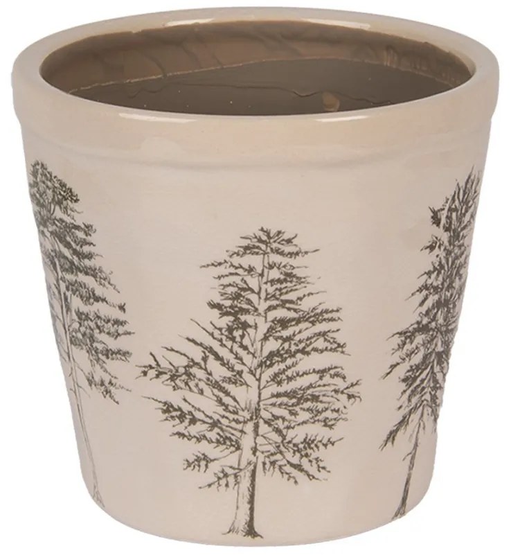 Béžový obal na květináč se stromky Natural Pine Trees M - Ø 15*14 cm