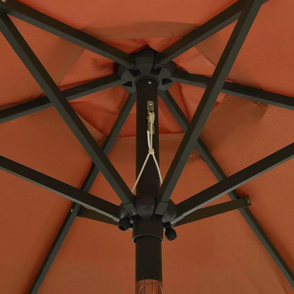 Zahradní slunečník s LED osvětlením terakota 200x211 cm hliník 313562
