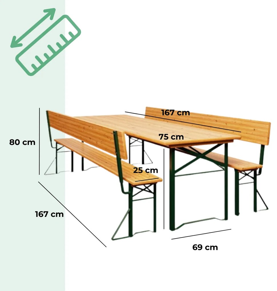 Pivní set PRAKTIK s opěradly, 170cm, hnědá Jurhan