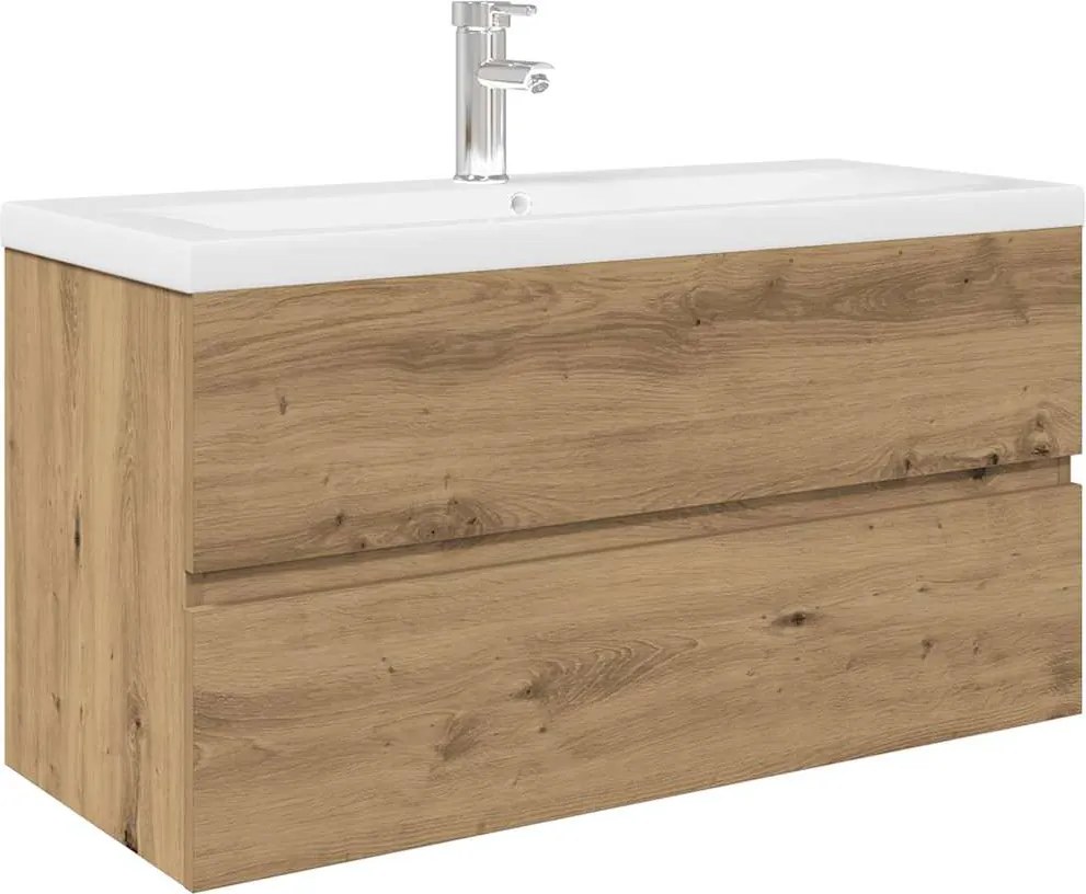Umyvadlová skříňka s vestavěným umyvadlem a baterie dub artisan 3328936