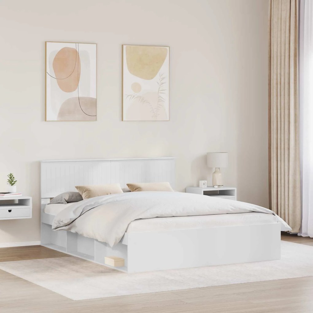 Rám postele s čelo Bílá 160 x 200 cm Masivní borové dřevo 3410573