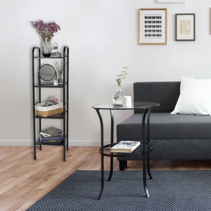Erga Lexa, koupelnový kovový regál se 4 policemi 28x33x114,5 cm, černá matná, ERG-YKA-P.LEXA-4-BLK