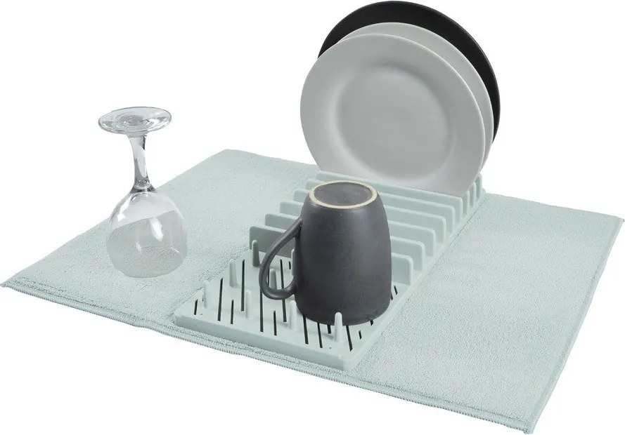 Světle modrá plastová odkapávací podložka na nádobí 50x38 cm – Homéa