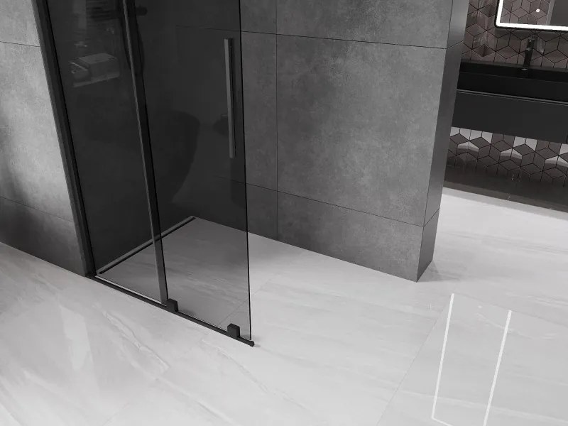 Mexen Velar, sprchová zástěna s posuvnými dveřmi Walk-in 80 x 200 cm, 8mm šedé sklo, černá matná, 871-080-000-43-70