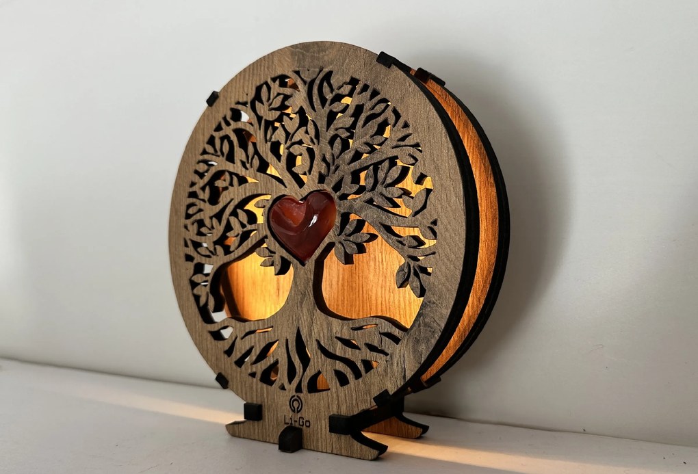 Li-Go "Strom života s achátovým srdcem" lampa 20x22 cm provedení povrchu: dub