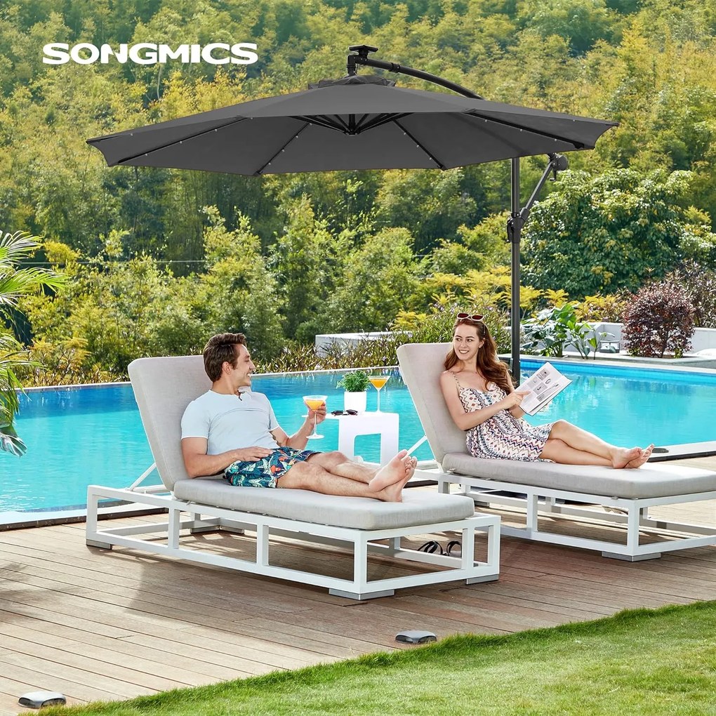 Zahradní slunečník se solárními LED lampami, šedý
