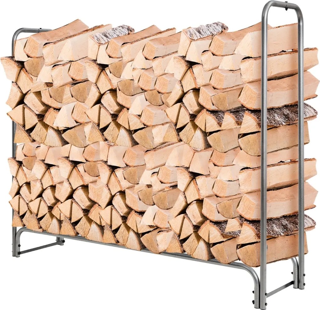 Costway Stojan na palivové dřevo venkovní kovový stojan – 153 × 35,5 × 122,5 cm