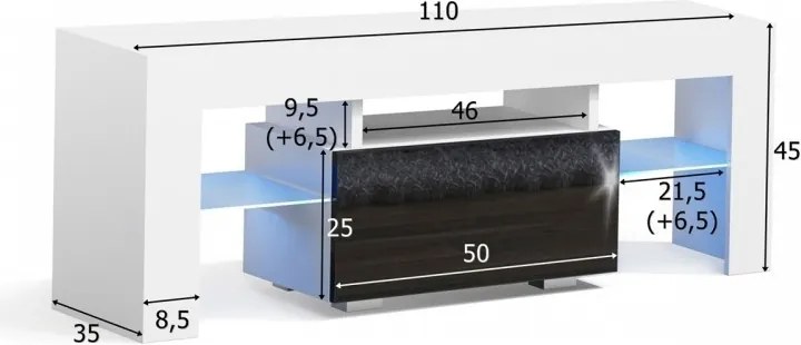 Mazzoni TV stolek MILA lesk 110 LED bílá, bílá zásuvka