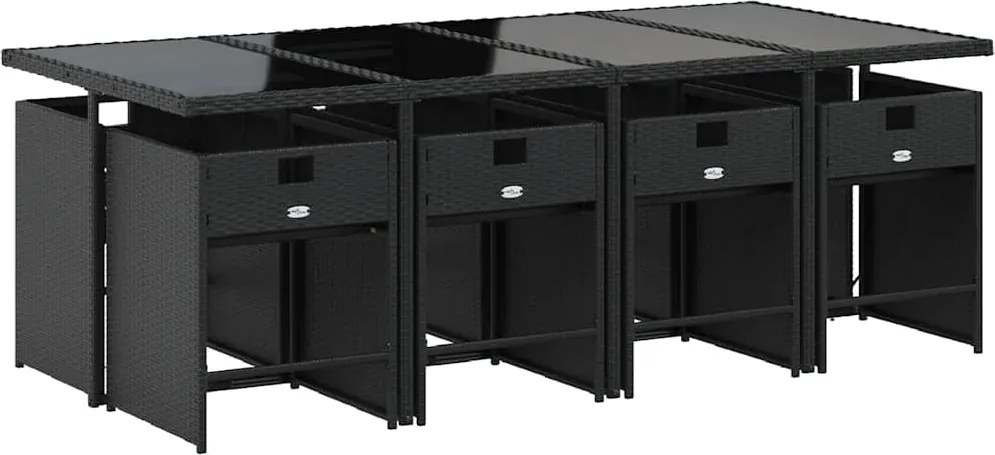 9dílný zahradní jídelní set s poduškami černý polyratan 3211099