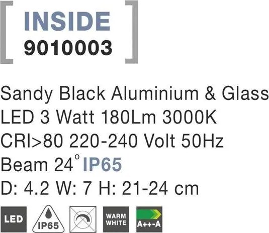 NV 9010003 Venkovní svítidlo s bodcem INSIDE černý hliník a sklo LED 3W 3000K 220-240V 24st. IP65 - NOVA LUCE