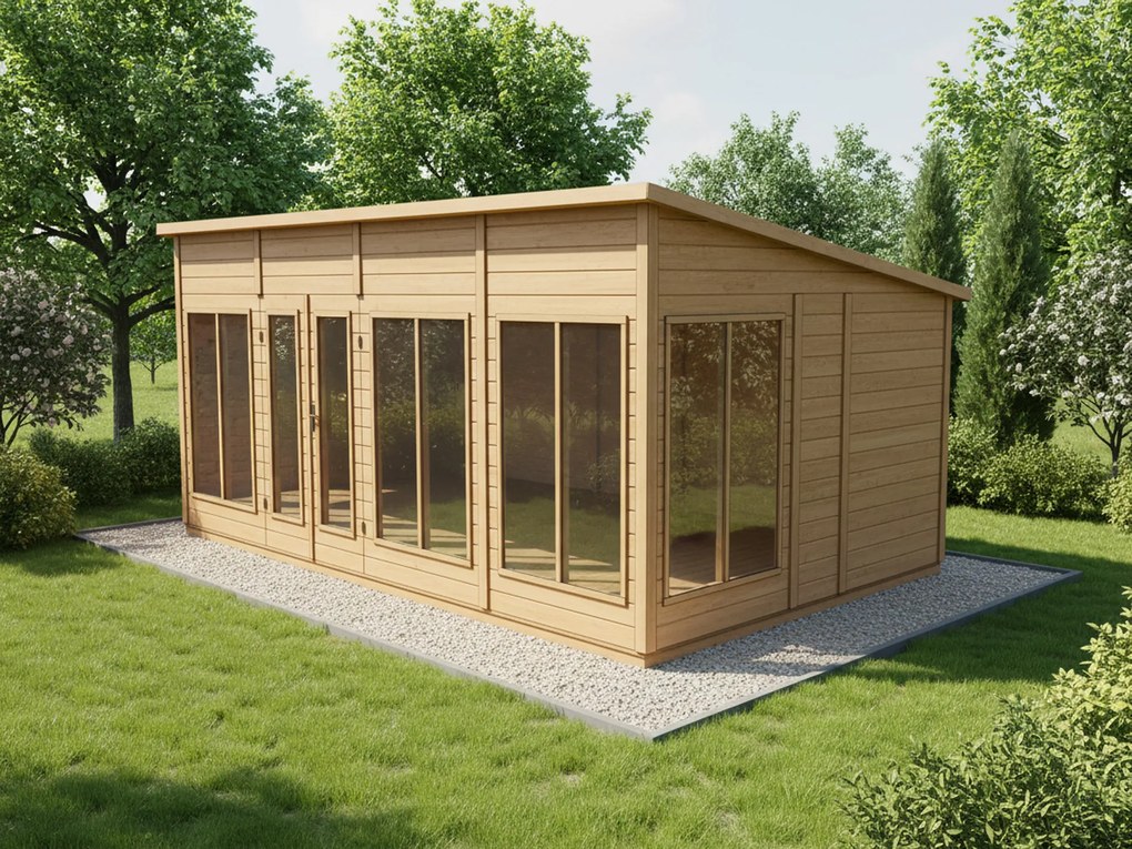 nejzahradnidomek.cz - Dřevěný domek PAMPA DE LUXE s pultovou střechou - Premium, barva natur, (3,2 × 5,2 m), R_PAMPA_DELUXE2