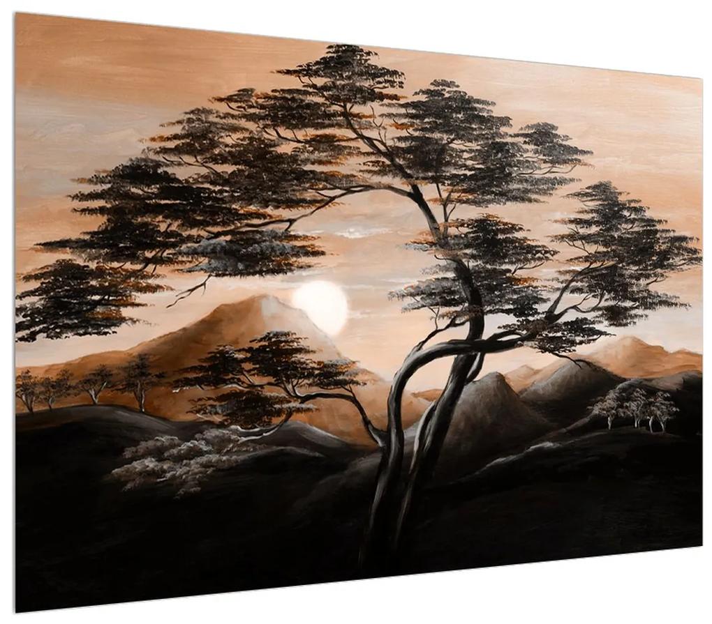 Obraz stromu, hor a slunce (100x70 cm)