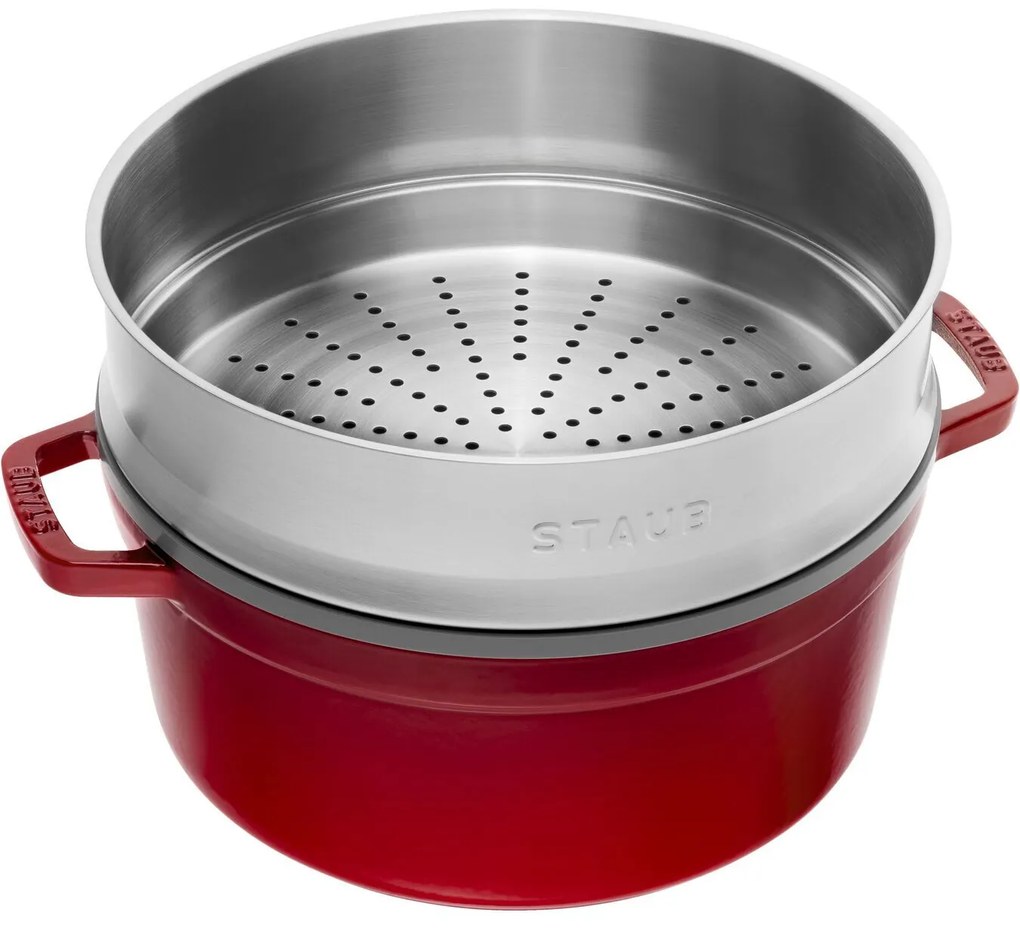 Staub Cocotte hrnec kulatý s napařovací vložkou, 26 cm/5,2 l višňová, 1133806