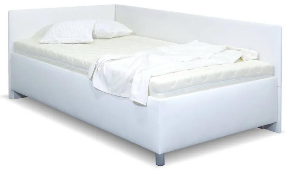 Zvýšená čalouněná postel s úložným prostorem Ryana, 90x200, bílá