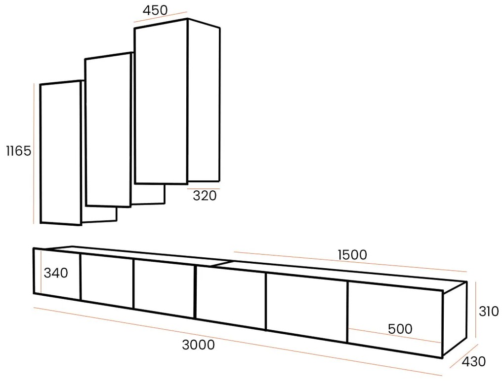 GAB Obývací stěna LORONA 20, Bílá 300 cm