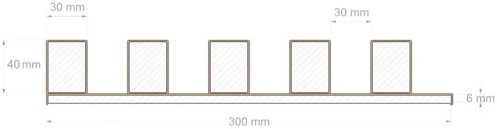 Akustický panel, podklad bílá MDF deska, široká lamela, dub Sonoma, 30x275 cm
