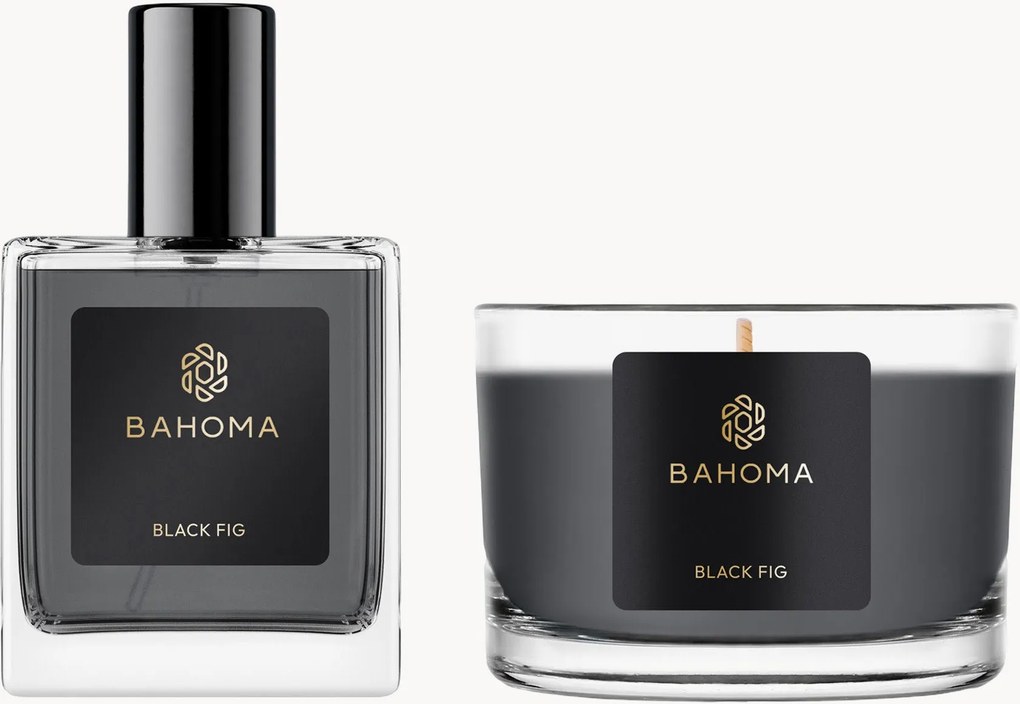 Sada interiérového spreje a vonné svíčky Black Fig, 2 díly (fík, anýz, zelený list)