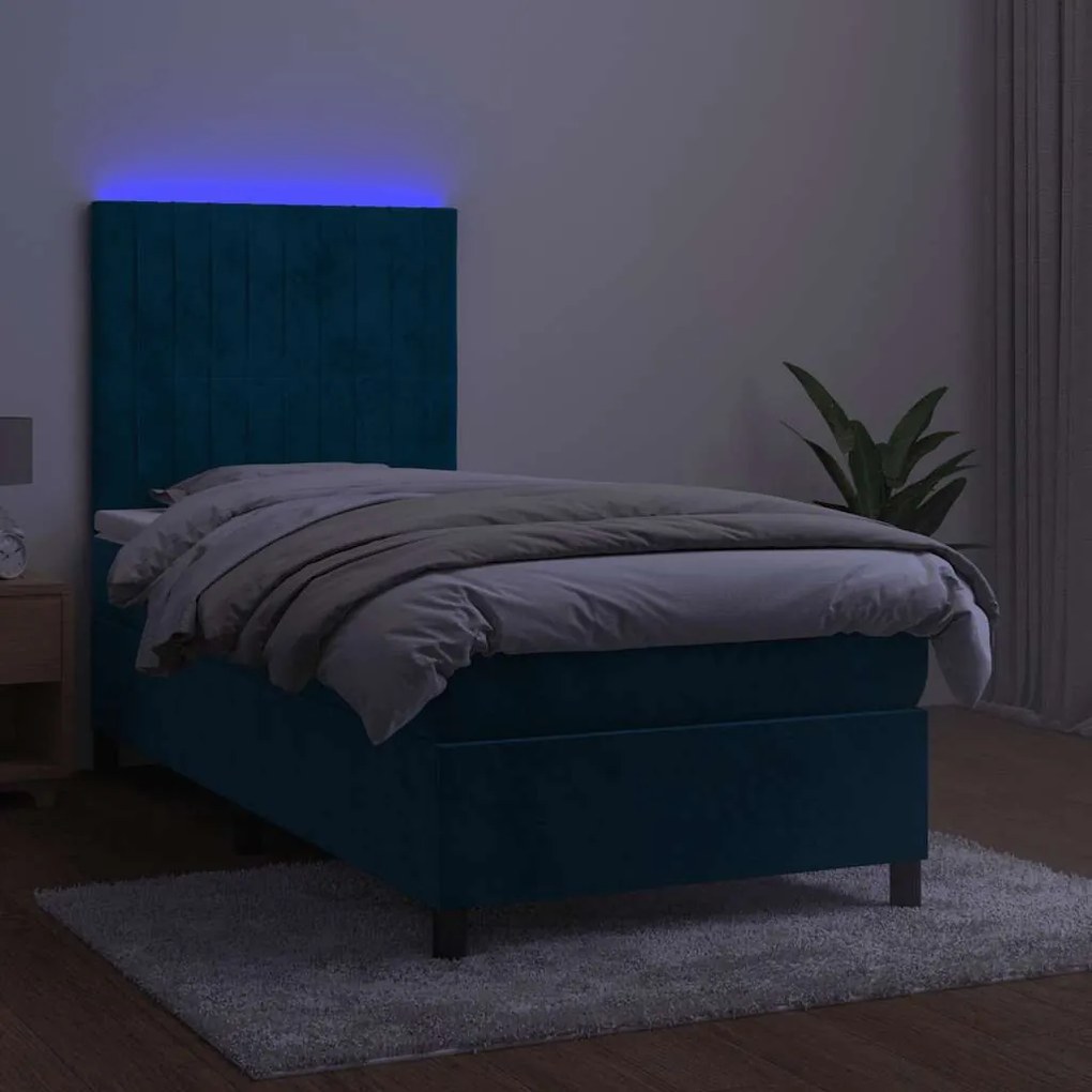 Box spring postel s matrací a LED tmavě modrá 80 x 200 cm samet 3136213