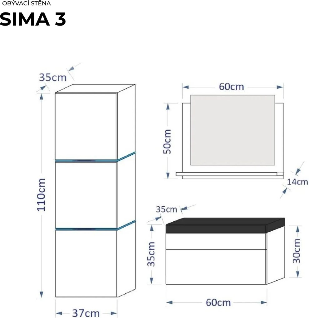 Ral Koupelnová stěna + umyvadlo SIMA 4 - Černý lesk