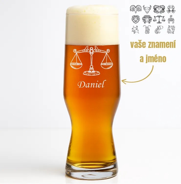 Dekorant Sklenice na pivo BEER CRAFT se znamením zvěrokruhu a jménem 550 ml 1KS