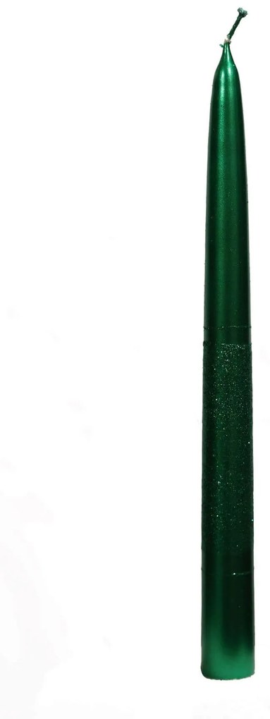 Zelená kónická svíčka se třpytkami 25cm