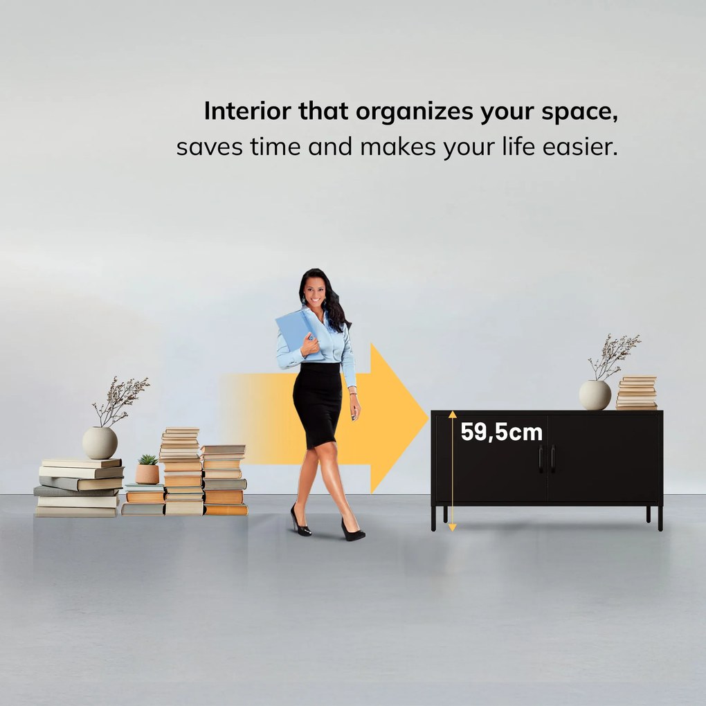 TV skříňka kovová na nožičkách černá, 1150x595x400 mm: ROSA Modern