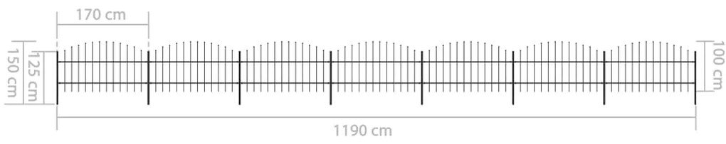 vidaXL Marketos Zahradní plot s kopím nahoře ocelový 1248 x 100 cm černý