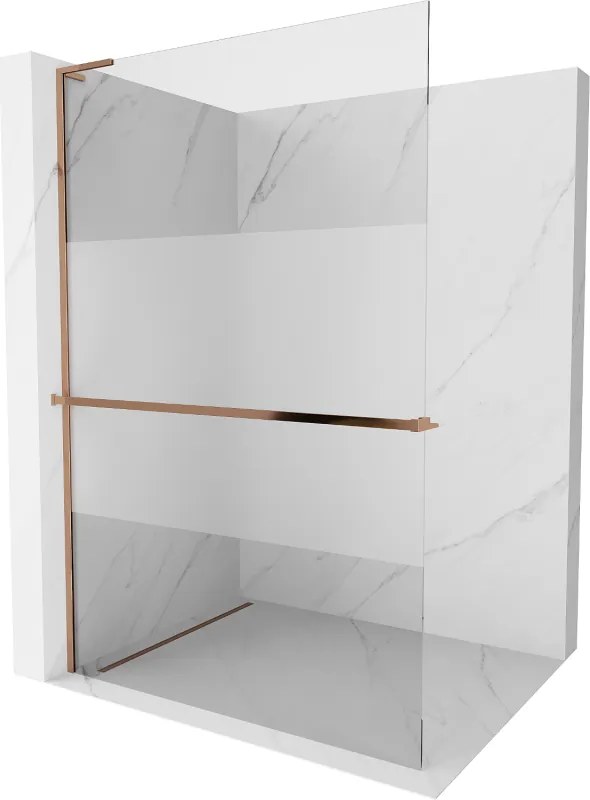 Mexen Kioto+ L, sprchová zástěna Walk-In s poličkou a ramínkem 100 x 200 cm, 8mm čiré sklo-námraza, růžové zlato profil, 800-100-123-60-35