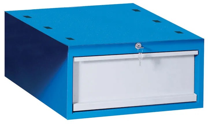 Závěsná zásuvka na nářadí k pracovním stolům GD, 1x zásuvka, 510 x 592 x 255 mm, modrá / šedá