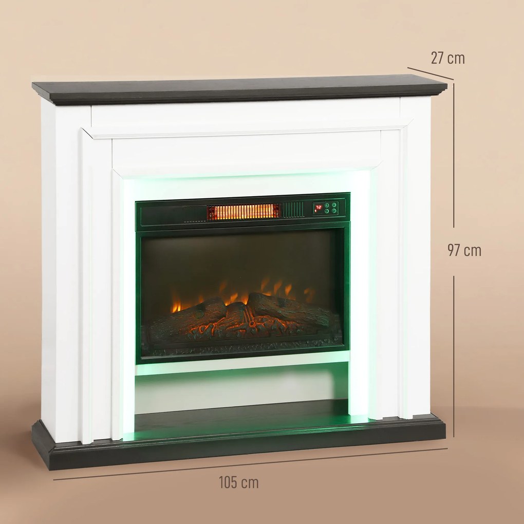 HOMCOM elektrický krb 1800W, dekorativní krbová replika s RGB LED světly, efekt plamene, krbový nástavec, 105 x 27 x 97 cm, černá