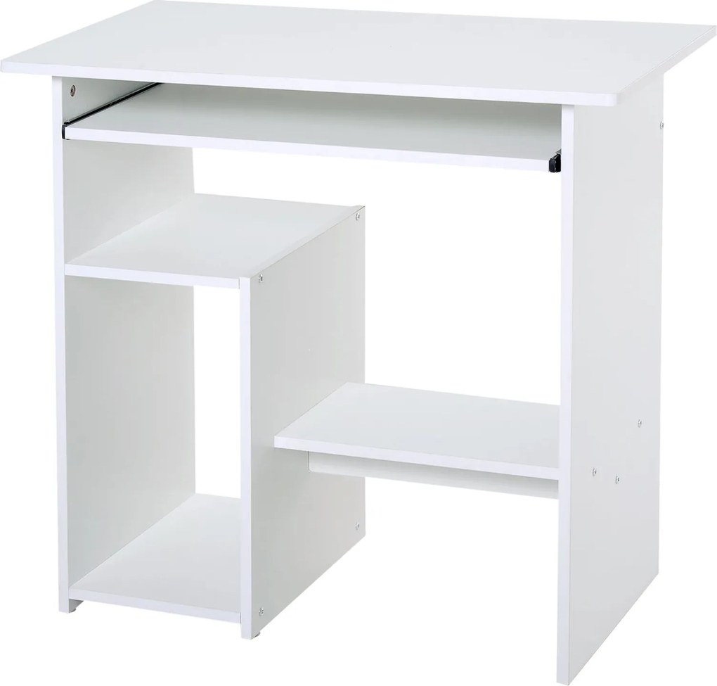 HOMCOM Úsporný stůl pro domov a kancelář, moderní počítačový stůl, držák CPU, dřevěná klávesnicová police, 80x45x75cm, bílý