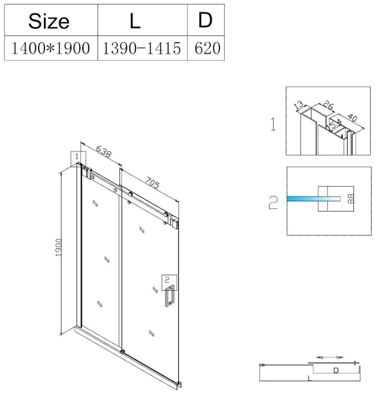 BPS-koupelny Posuvné sprchové dveře HYD-PD03F 140 cm chrom/transparent pro instalaci do niky - bez vaničky