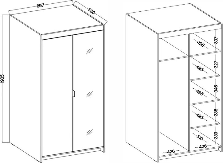 FALCO Šatní skříň Enja 2D/1 se zrcadlem Odstín: Dub lefkas