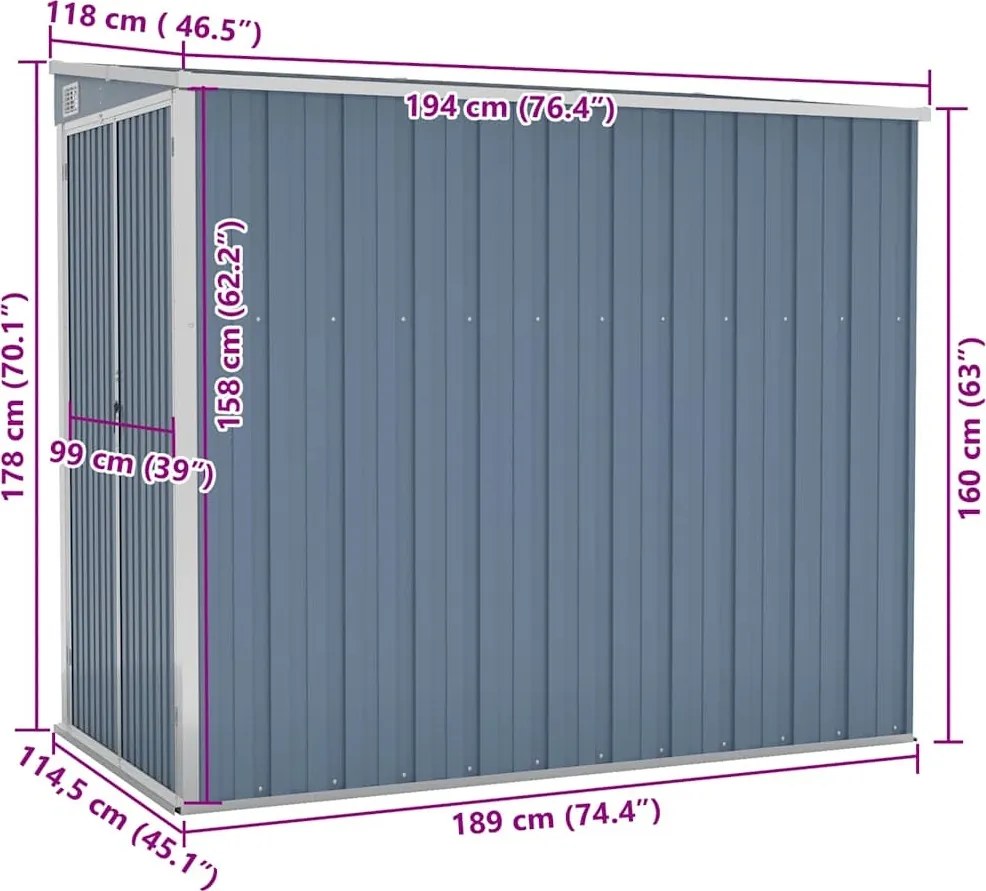 vidaXL Zahradní kůlna 118 x 194 x 178 cm pozinkovaná ocel [316222] Barva: Zelená