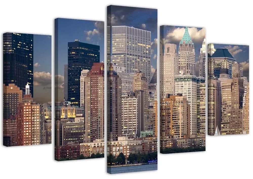 Obraz na plátně pětidílný Panorama města New York - 100x70 cm