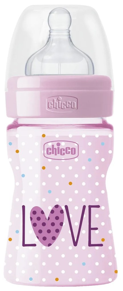 CHICCO Láhev kojenecká Well-Being LOVE silikon 150 ml dívka/chlapec 0m+